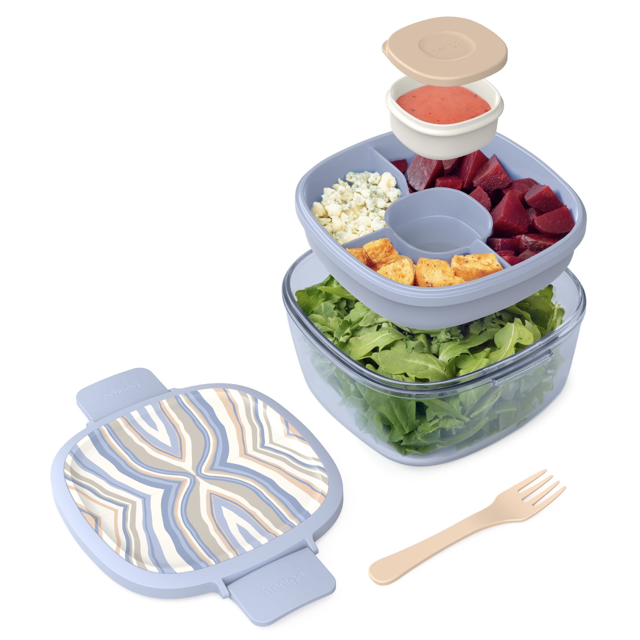 Bentgo Glass Prints All-in-One Salad Container - 61oz Tinted Glass ...