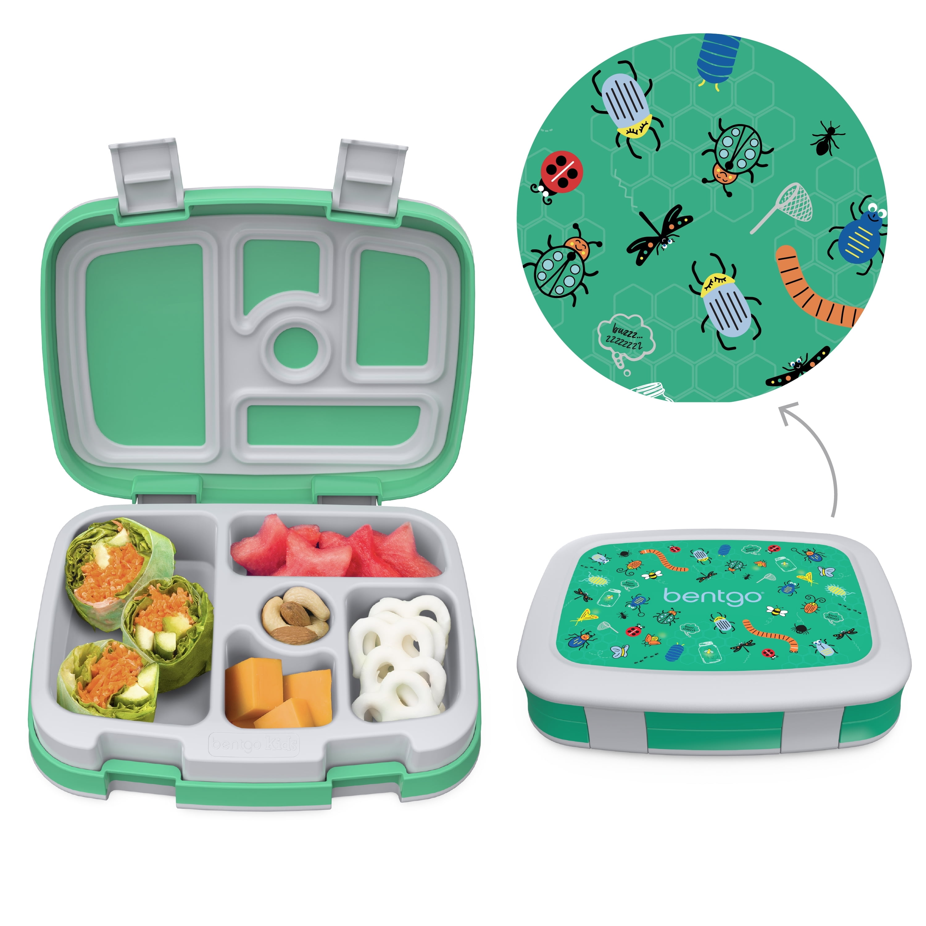 Bentgo Kids Bento Lunch Box, 5 Compartments, Dishwasher Safe, Bug ...
