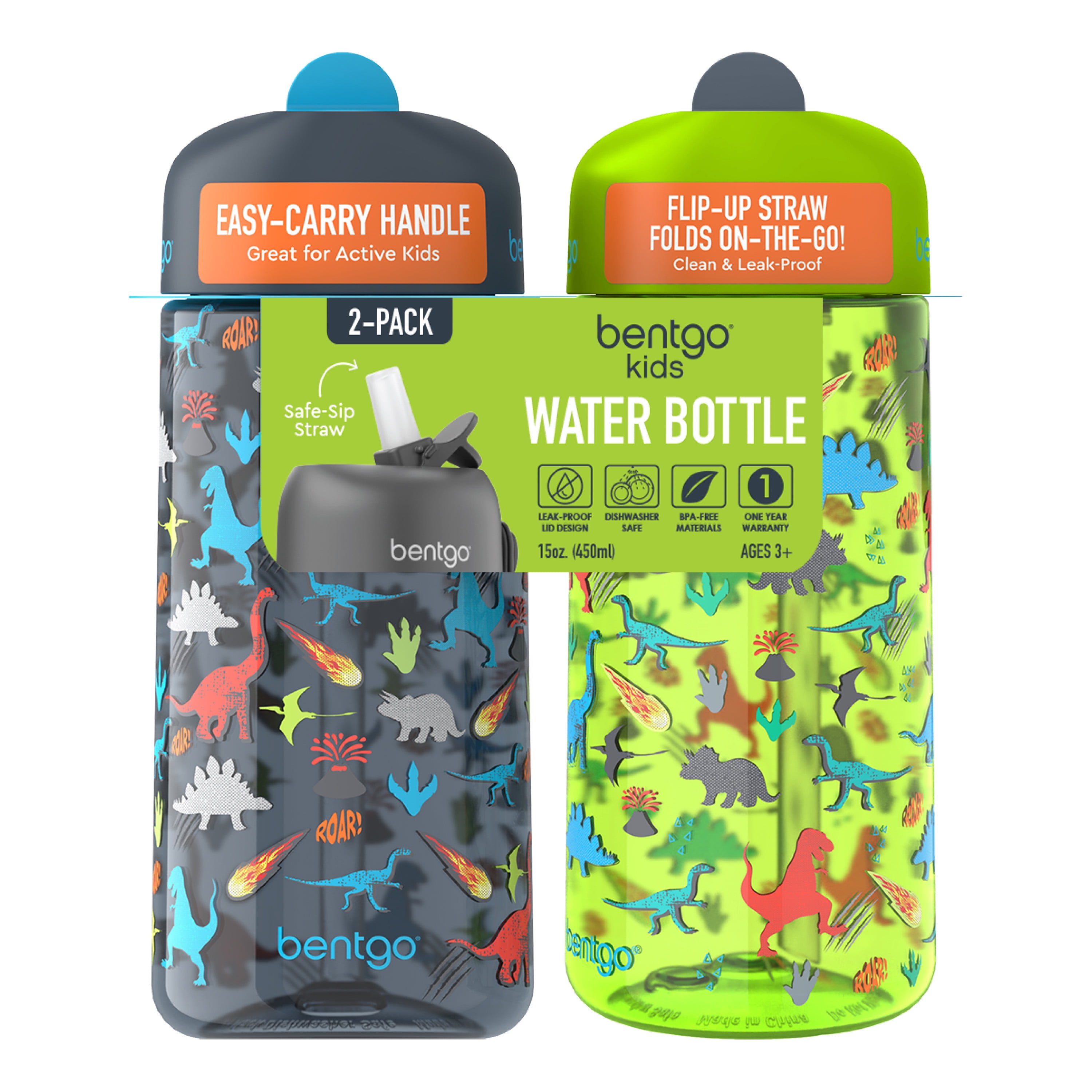 Bentgo Kids Water Bottle 2-Pack, Tritan Plastic Leak-Proof BPA-Free 15 ...