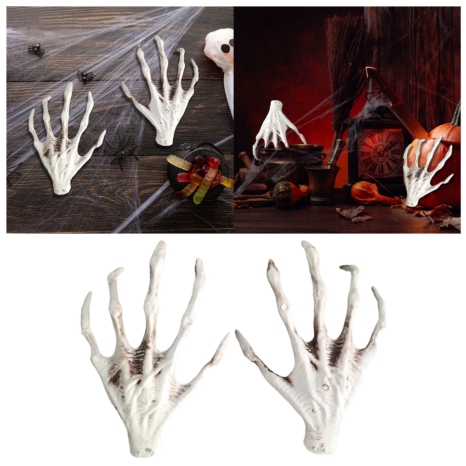 Bentne 1 Pair Of Halloween Skeleton Hands Realistic Life Size Skeleton ...