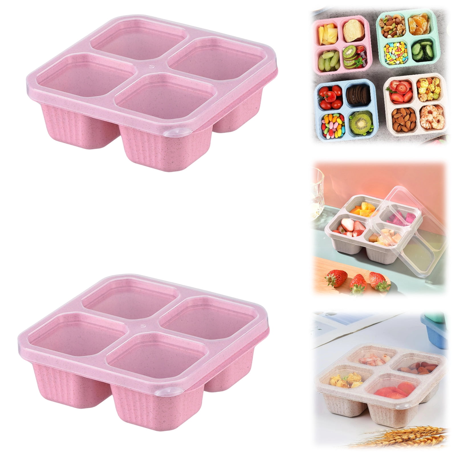 Bento Box, 2 Pack 4-Compartments Meal Prep Containers Reusable Lunch ...