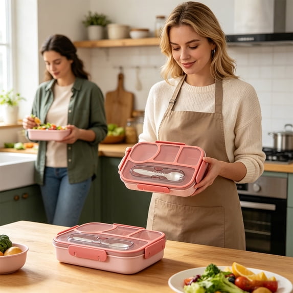 Bento Box 3 Compartment Divided Lunch Container Leak Proof Microwave ...