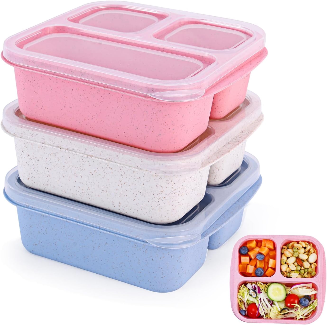 Bento Box , 3 Pack Snack Containers with 3 Compartments for Meal Prep ...