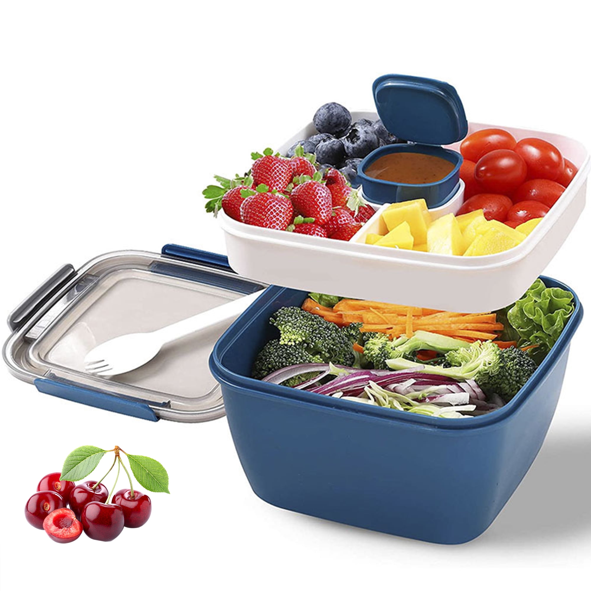 Bento Box, 38oz Salad Container for Lunch, 3-Compartment for Salad ...