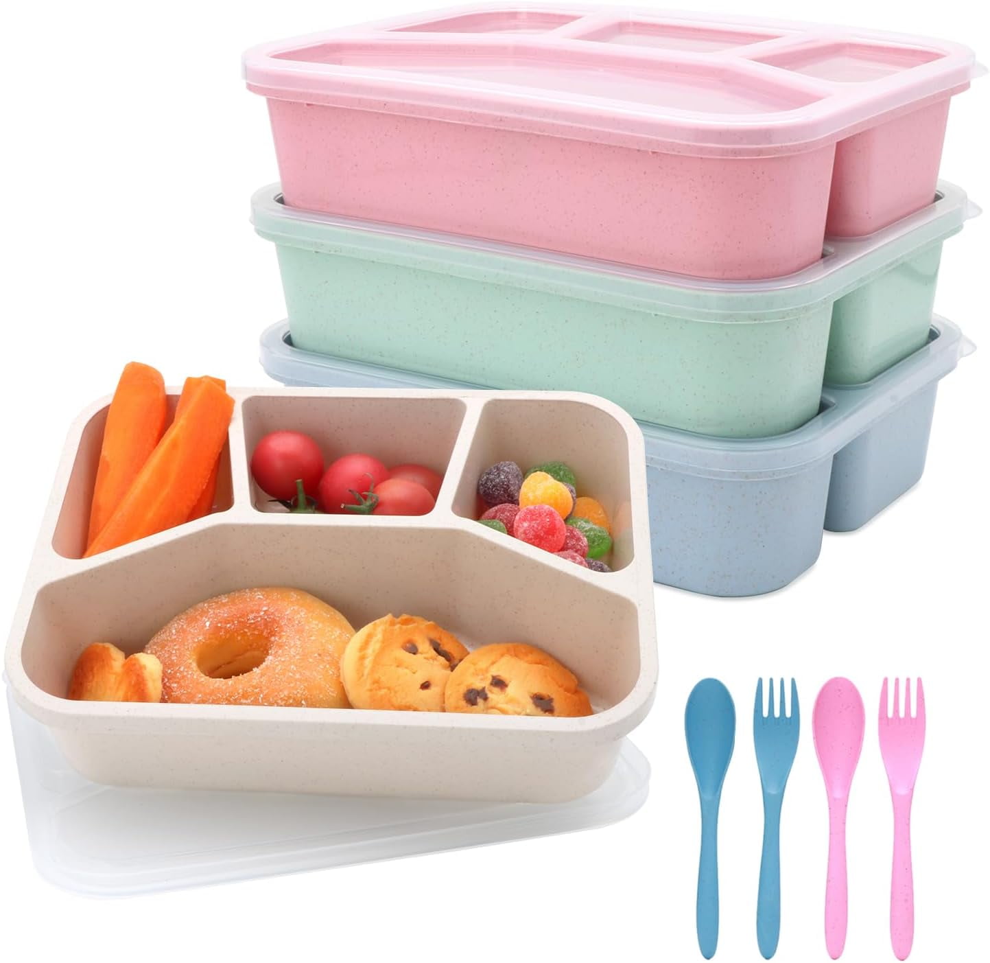 Bento Box Adult - 4 Pack Reusable Stackable Snackle Box Container with ...