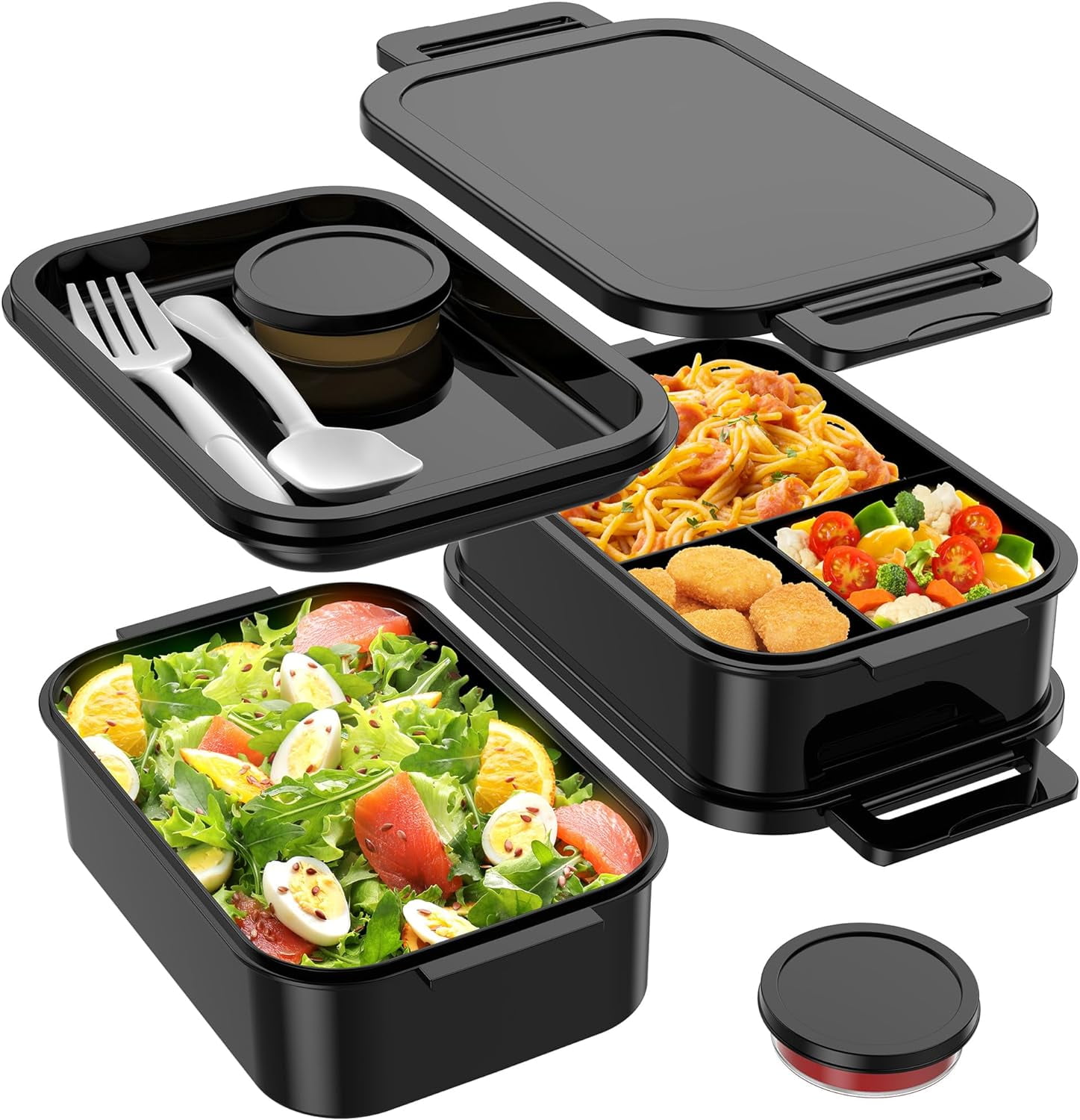 Jelife Bento Box Adult Lunch Box, 72oz Plastic Sectioned Containers, 3 ...
