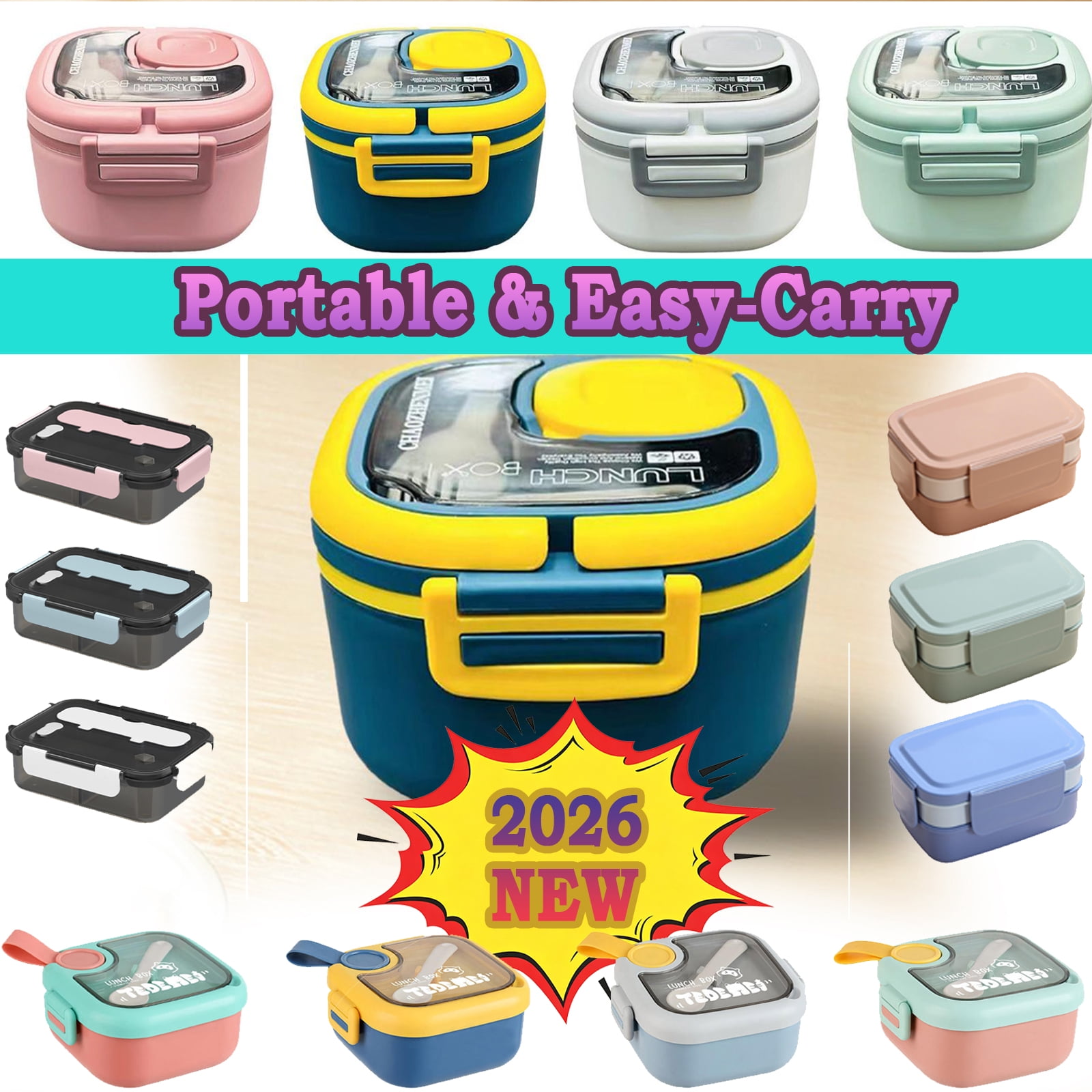 Bento Box Adult Lunch Box, Multi Compartment Leak-Proof Meal Prep ...