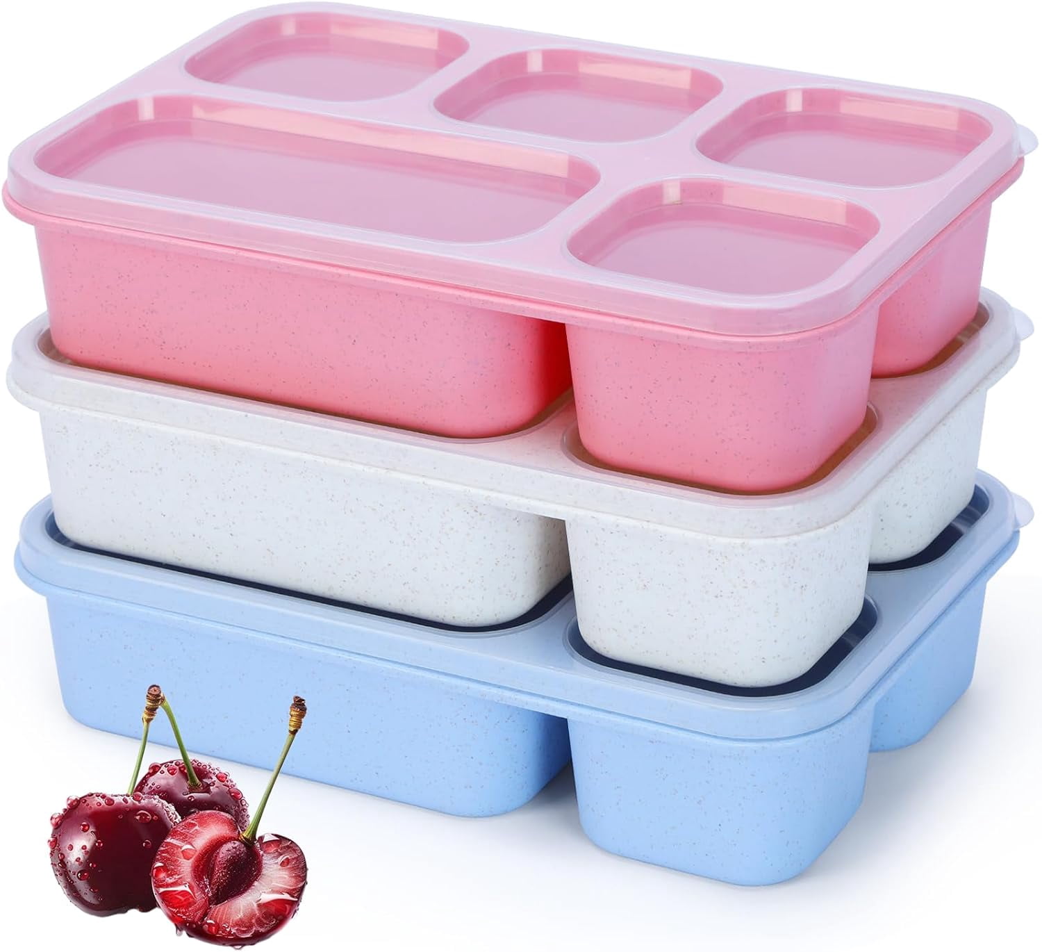 Bento Box Adult [Portion Size], 3 Pack Snack Containers with 5 ...