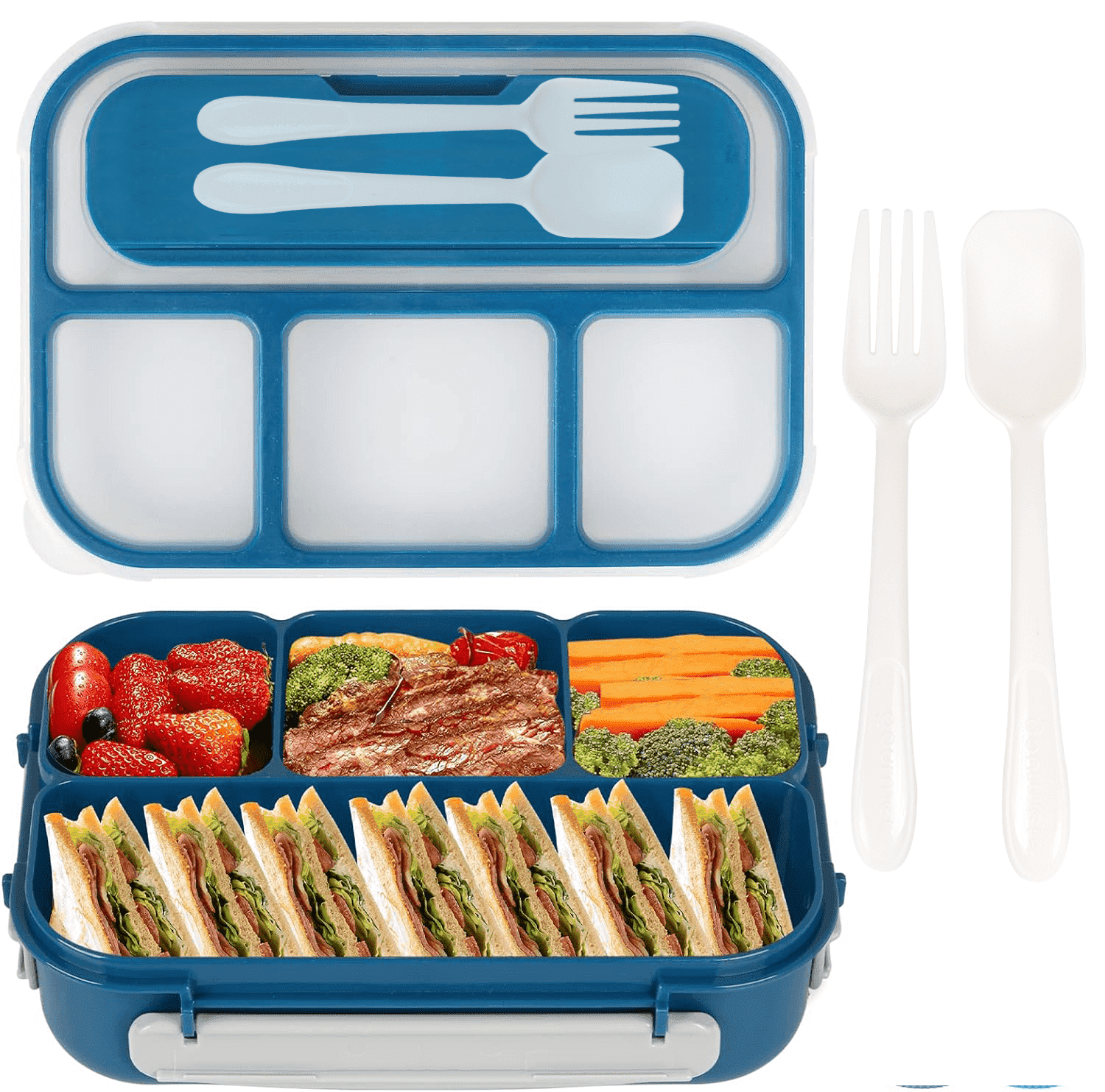 QCQHDU Bento Box, 1300ml Lunch Box Containers with 4 Compartments, Fork ...
