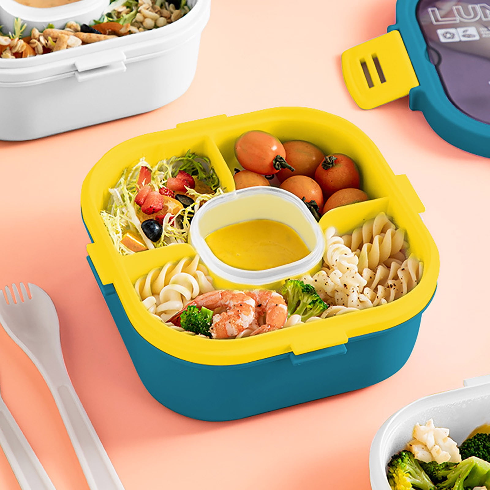 Bento Box Double Layered Salad Lunch Box Split P P Plastic Microwave ...