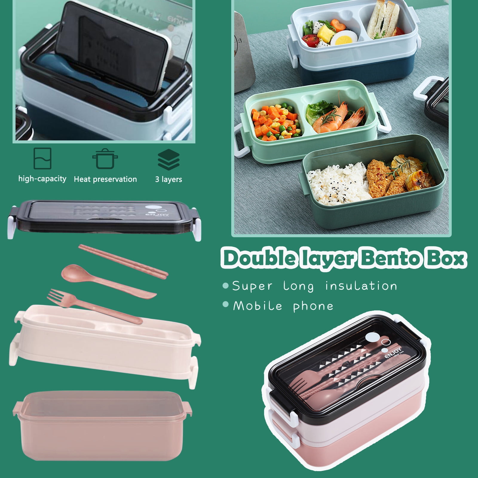 Bento Box For Student Office Worker Double-layer Microwave Heating ...