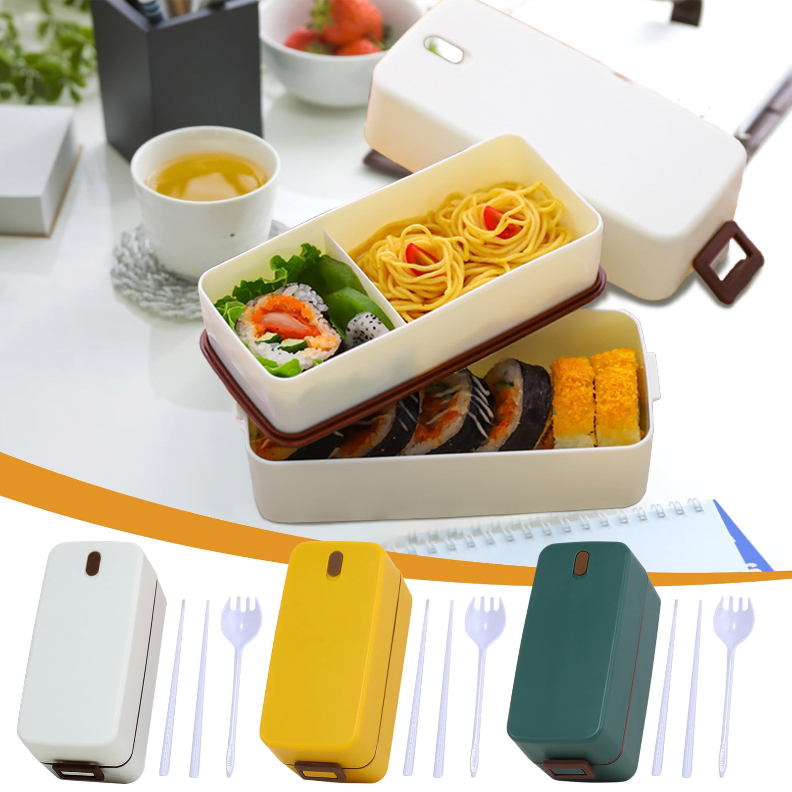 Bento Box, Plastic Double Layer Lunch Box, Microwave Oven Special Lunch ...