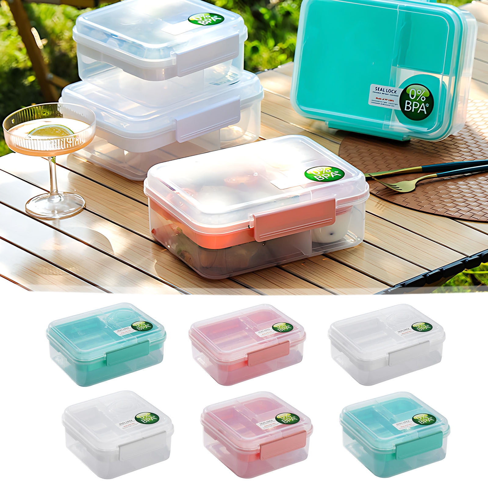 Bento Box Portable Double Layer Lunch Containers for Adults Divided ...