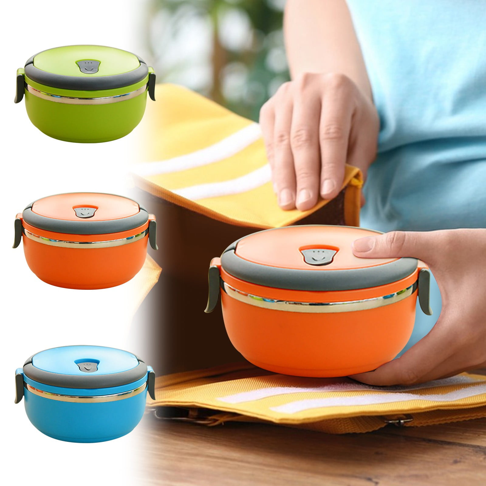 Bento Box, Round Stainless Steel Lunch Box Bento Picnic Food Storag ...