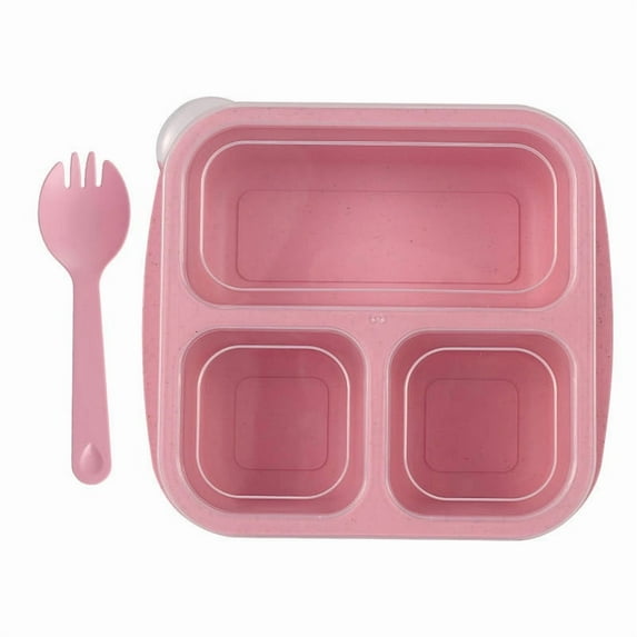 Bento Box Snack Containers 3 Compartments | Reusable Straw Plastic Meal ...
