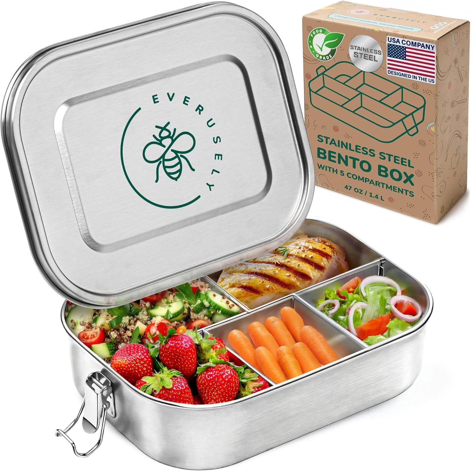 - Bento Box - Stainless Lunch Box for - oz, 1.4 L - 5 Compartment Snack ...