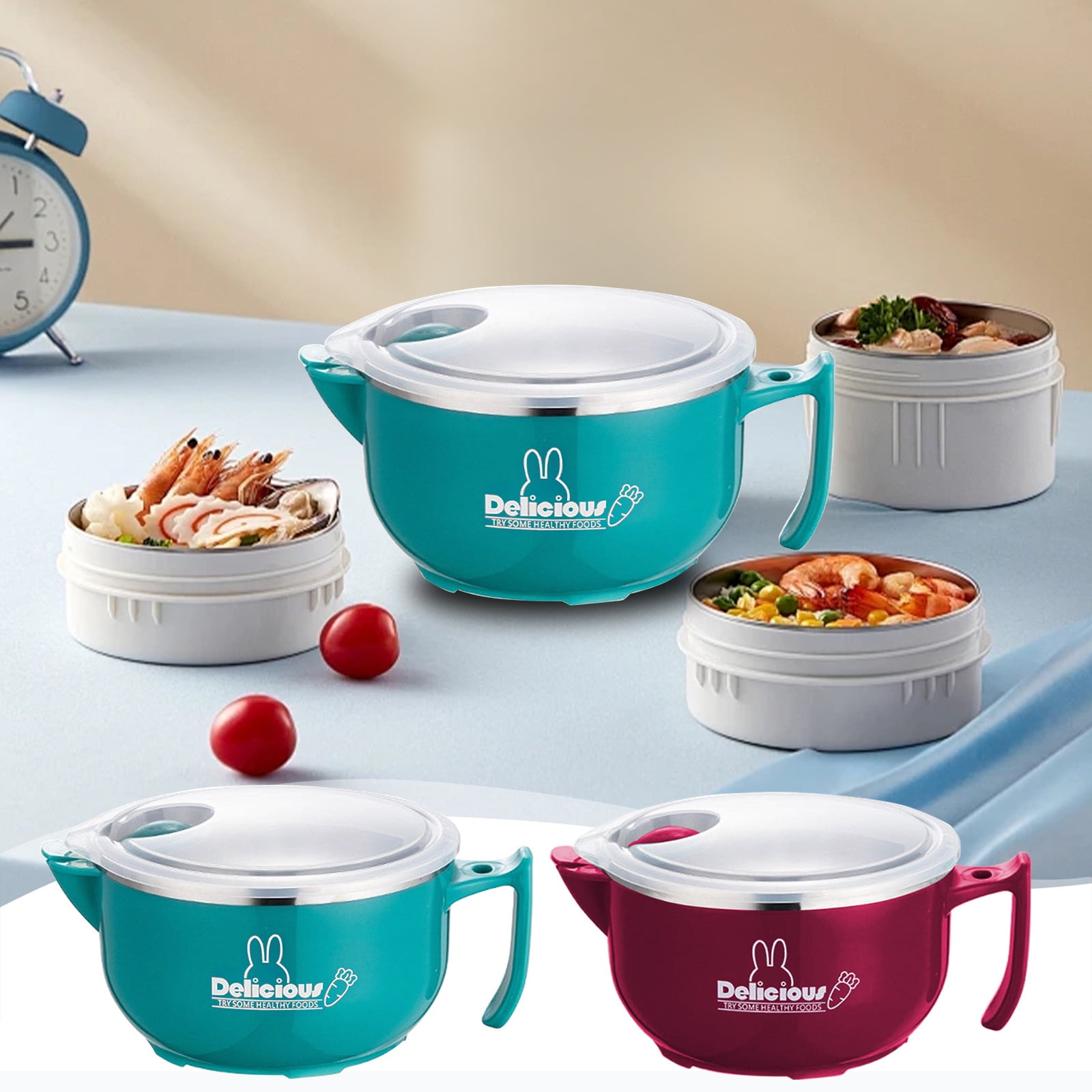 Bento Box Stainless Steel Instant Noodles Bowl With Lid Sealed And ...