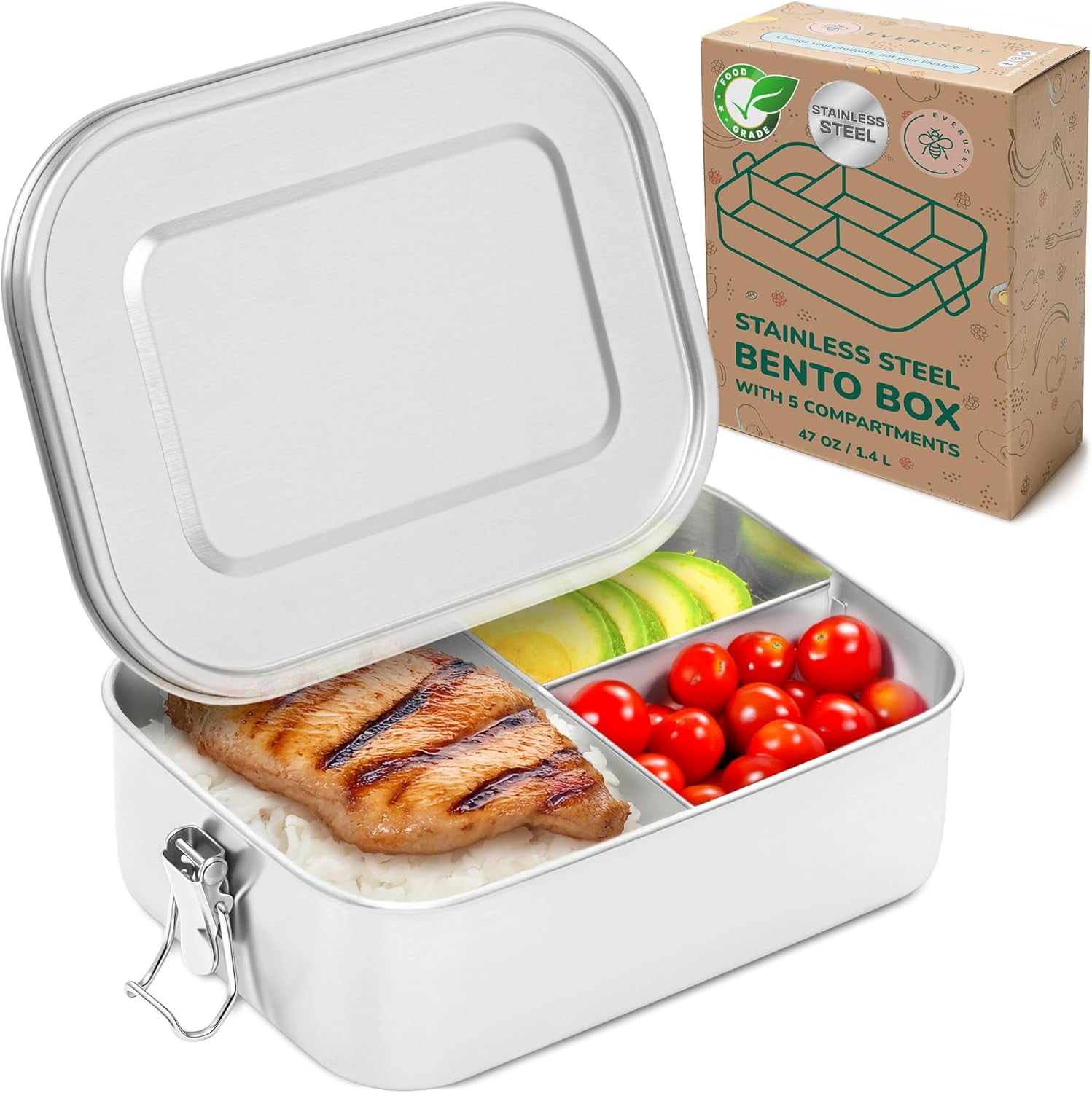- Bento Box - Stainless Steel Lunch Box for Adults - 40 oz, 1.2 L - 3 ...