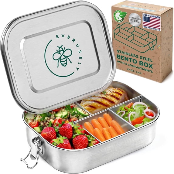 Bento Box - Stainless Steel Lunch Box for Adults - 47 oz, 1.4 L - 5 ...