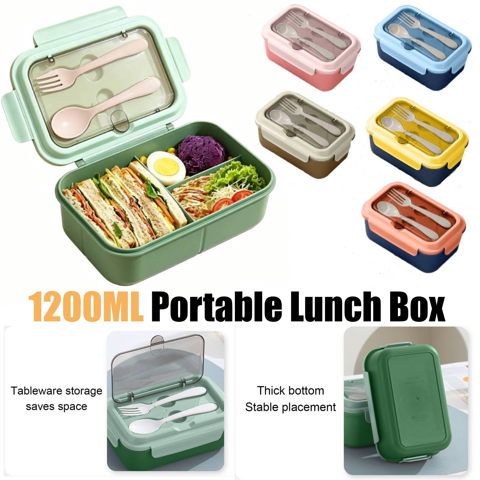 Bento Box for Adults and Youth - 1200ML Portable Lunch Box, Durable ...