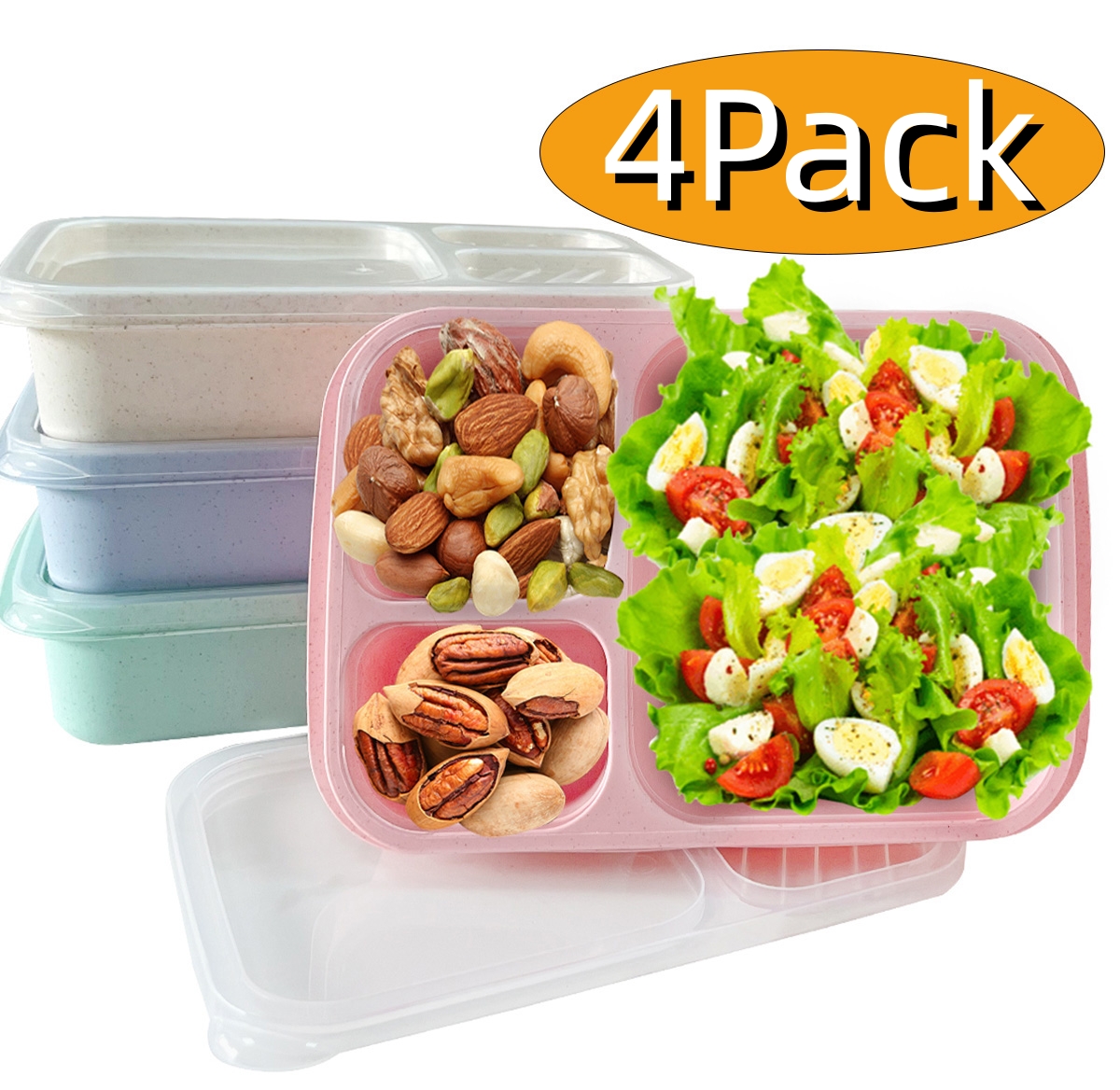 Kiplyki Lunch Box Leakproof Microwave Food Container Wheat Straw 3 ...