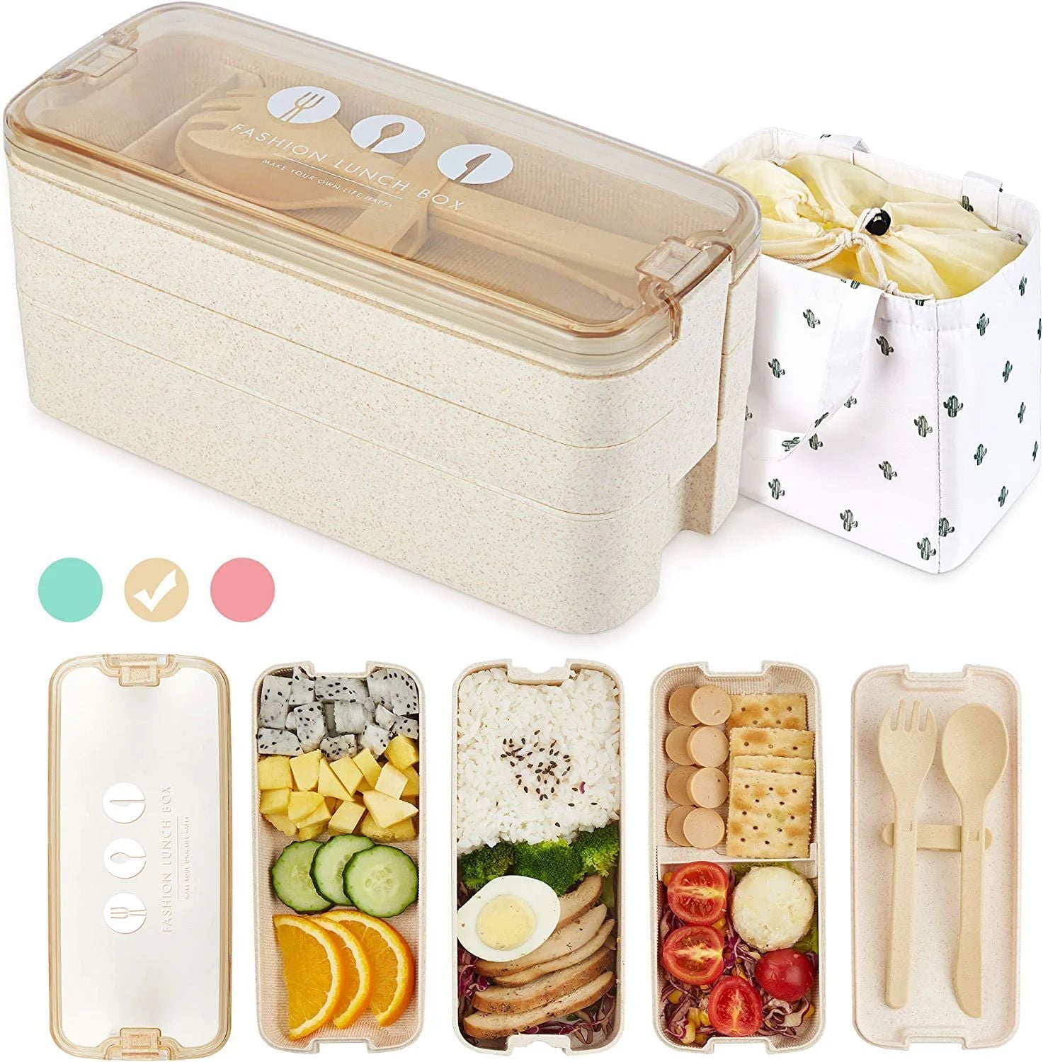 Bento Lunch Box 1100ml, 3-Layer, Utensils Included, Leak-Proof, BPA ...