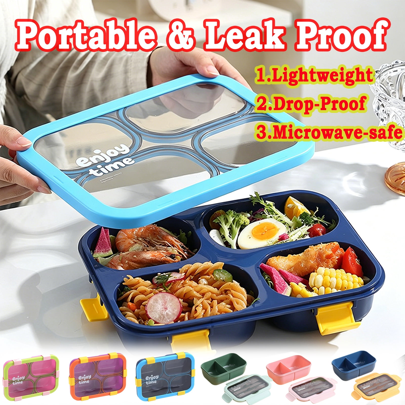 Bento Lunch Box, 2-4 Compartment Back to Campus Large Capacity Leak ...