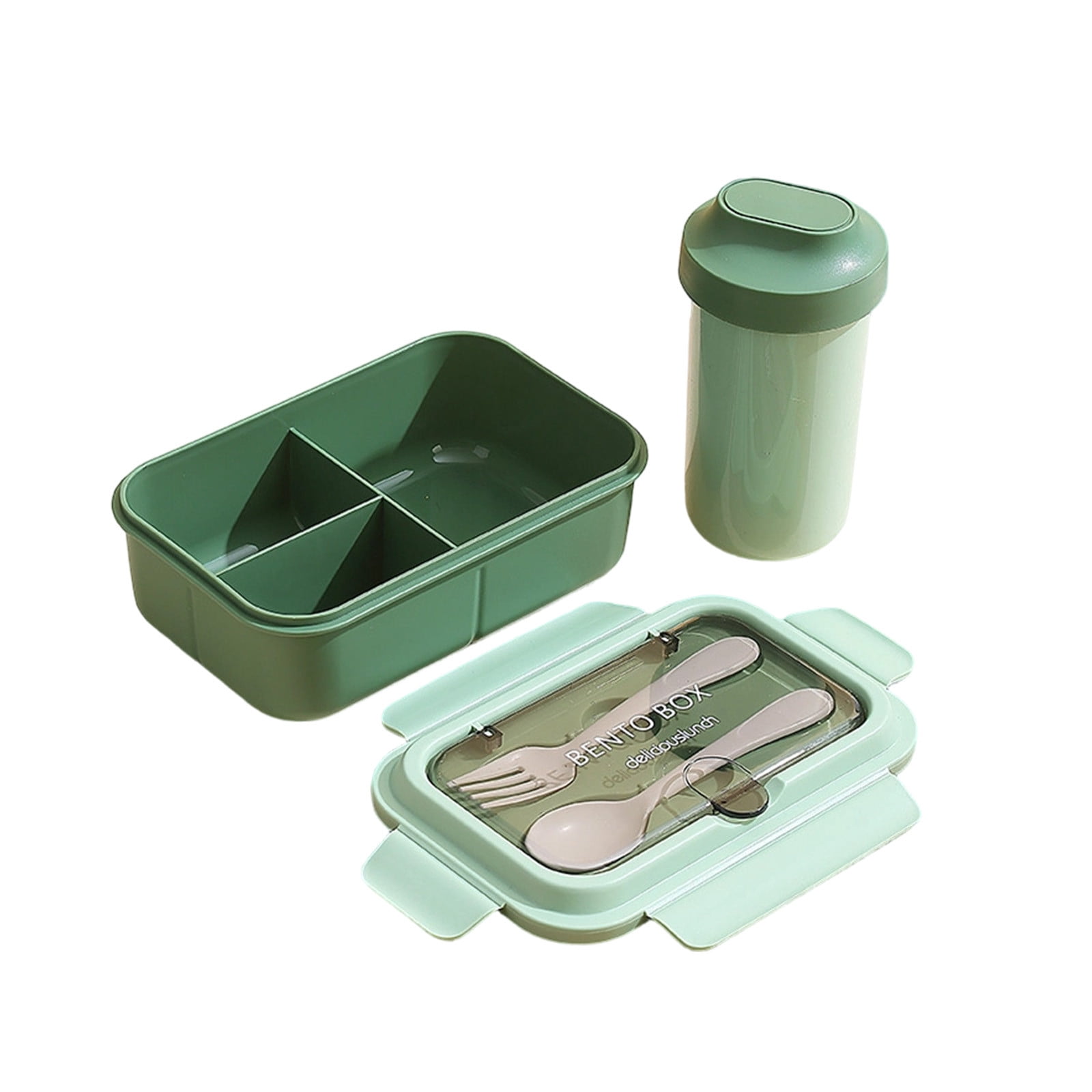 Bento Lunch Box, 3-Compartment Microwave-Safe Container with Utensils ...