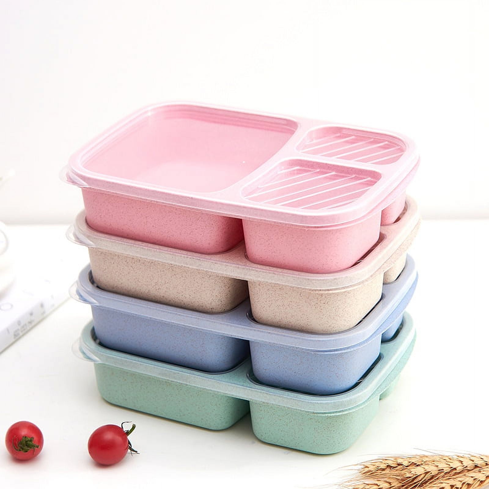 Bento Lunch Box 3 Compartment Wheat Straw Meal Prep Food Storage ...