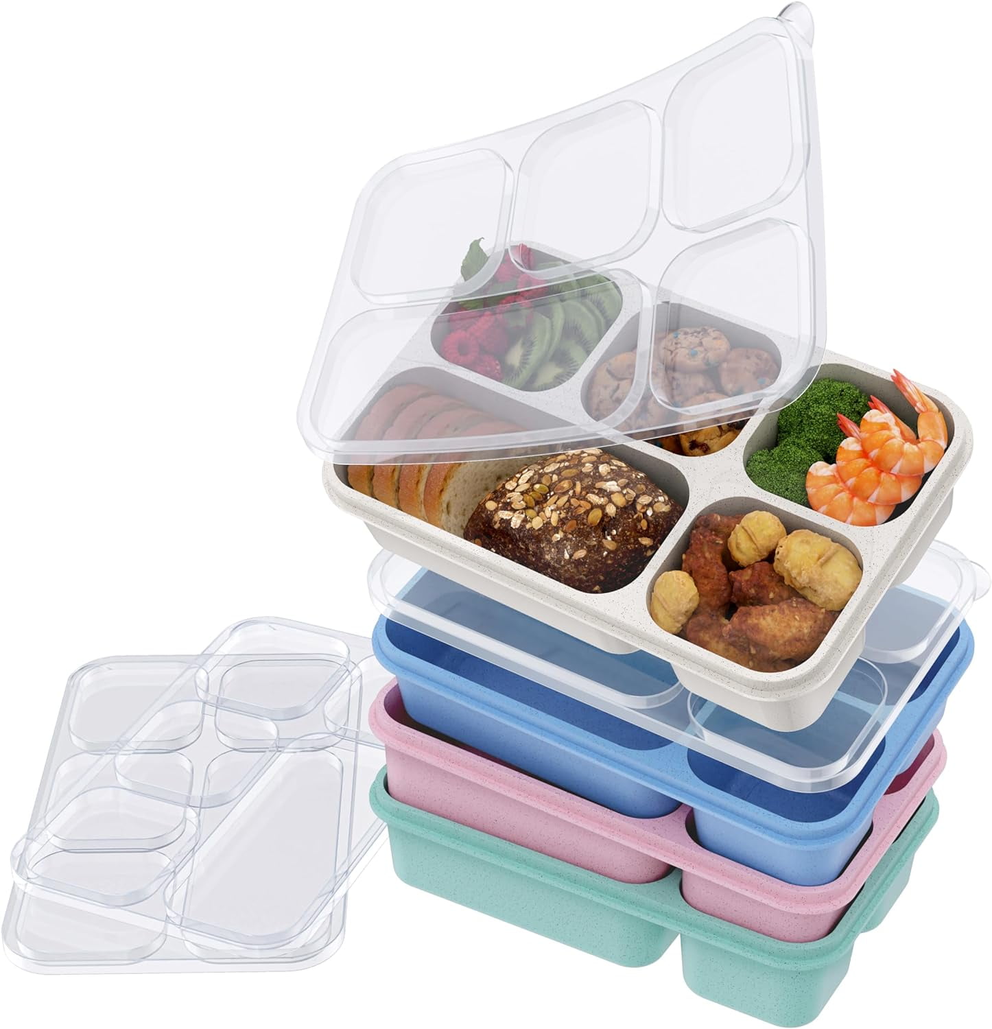 Bento Lunch Box 4-Pack, 5-Compartment Lunch Boxes, Kids Snack Boxes ...