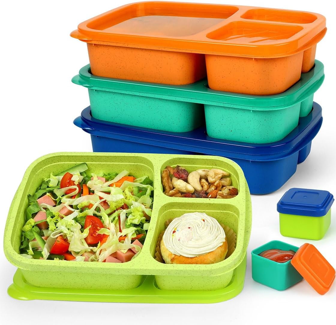 Bento Lunch Box Containers for Adults & Kids - 3-Compartment Reusable ...