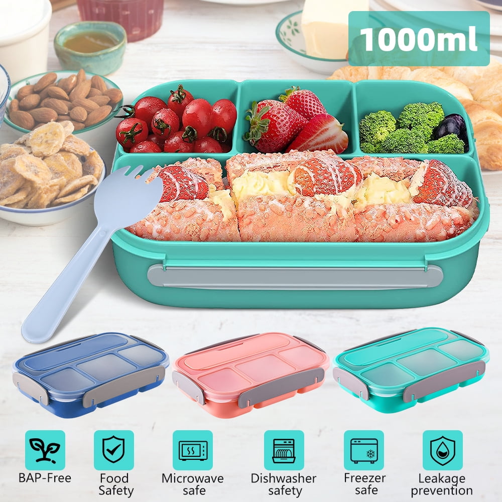 Bento Lunch Box for Kids and Adults, 1L Leak-Proof Food Conatiners with 4 Compartments and ...