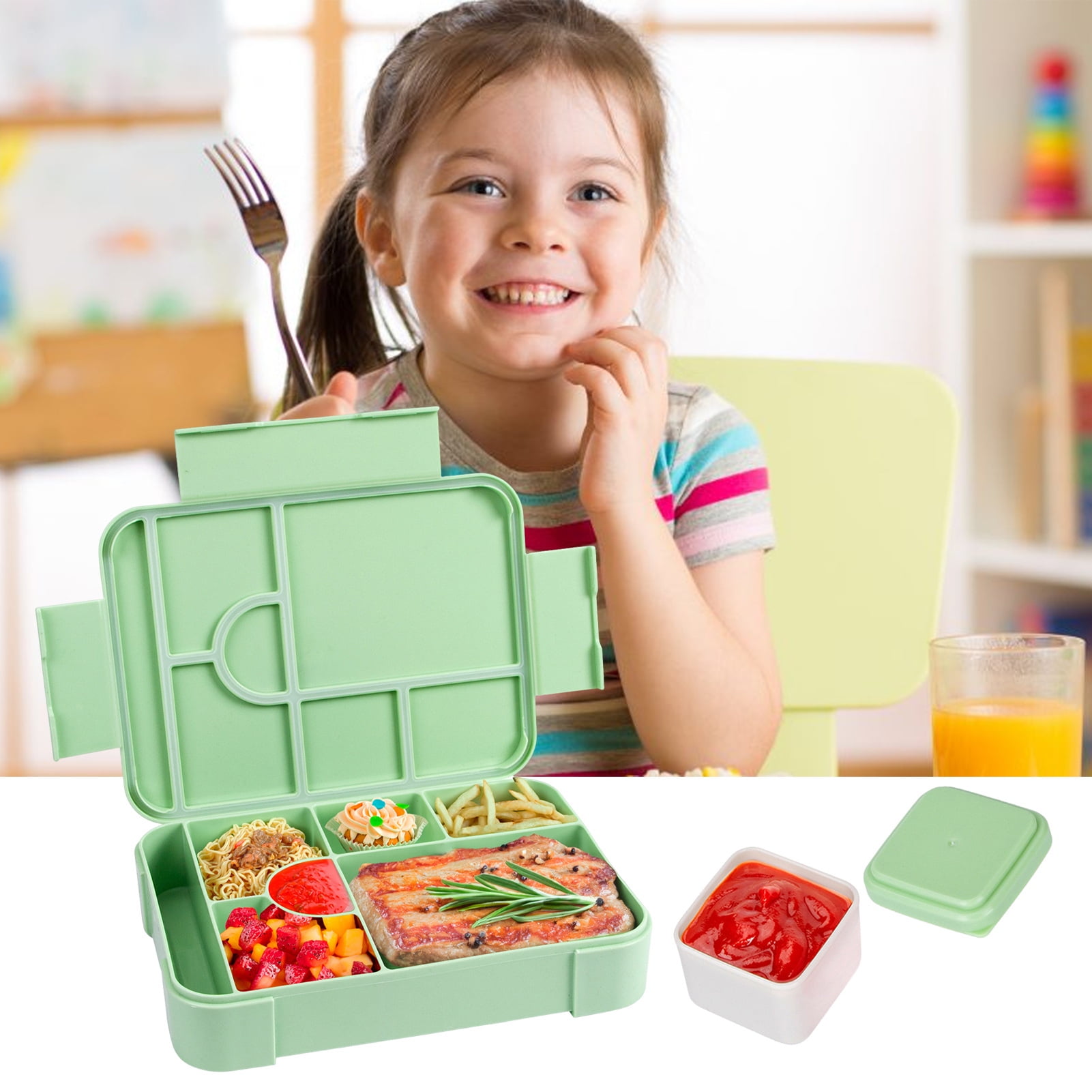Bento Lunch Box Leak Proof 6-Compartment Lunch Box with Spoon Fork ...