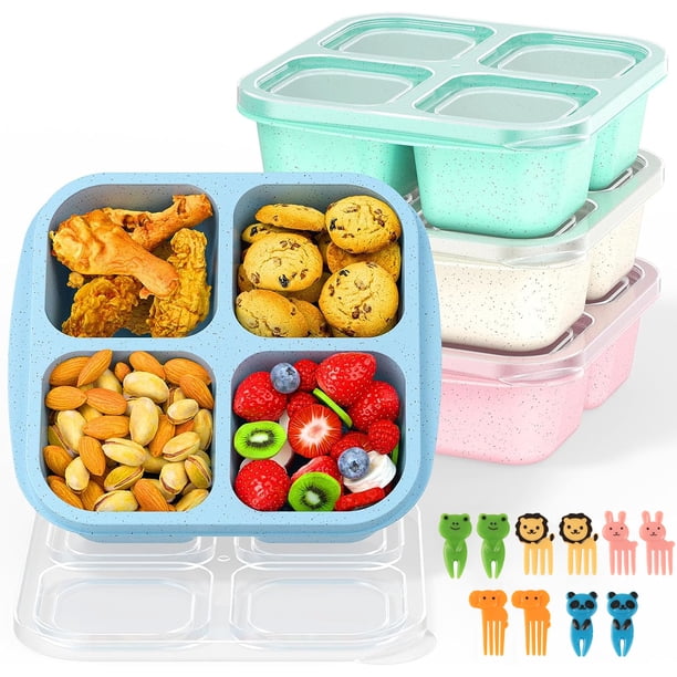 Bento Lunch Box, Reusable Bento Boxes Kids with 4 Compartments & Fork ...