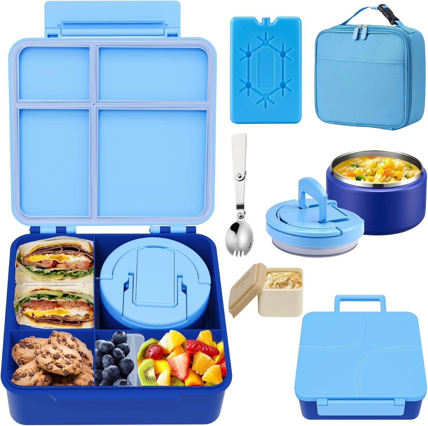 Bento Lunch Box Set with 8 oz Soup Thermo, Leakproof 4 Compartments Hot ...
