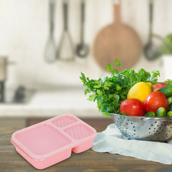 Bento Lunch Box Set | Leakproof 3-Compartment Wheat Straw Container ...
