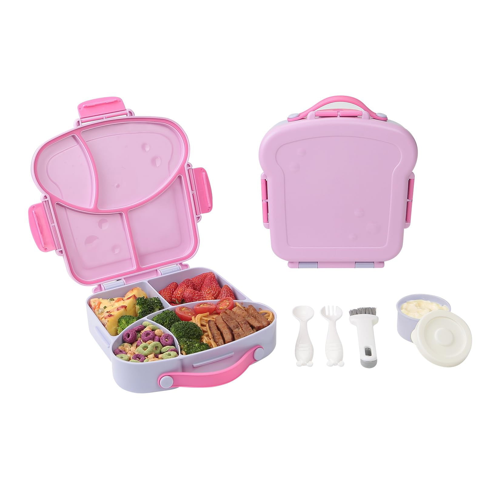 Bento Lunch Box, Toast Shaped 4-Compartment Container Leak-Proof, Drop ...