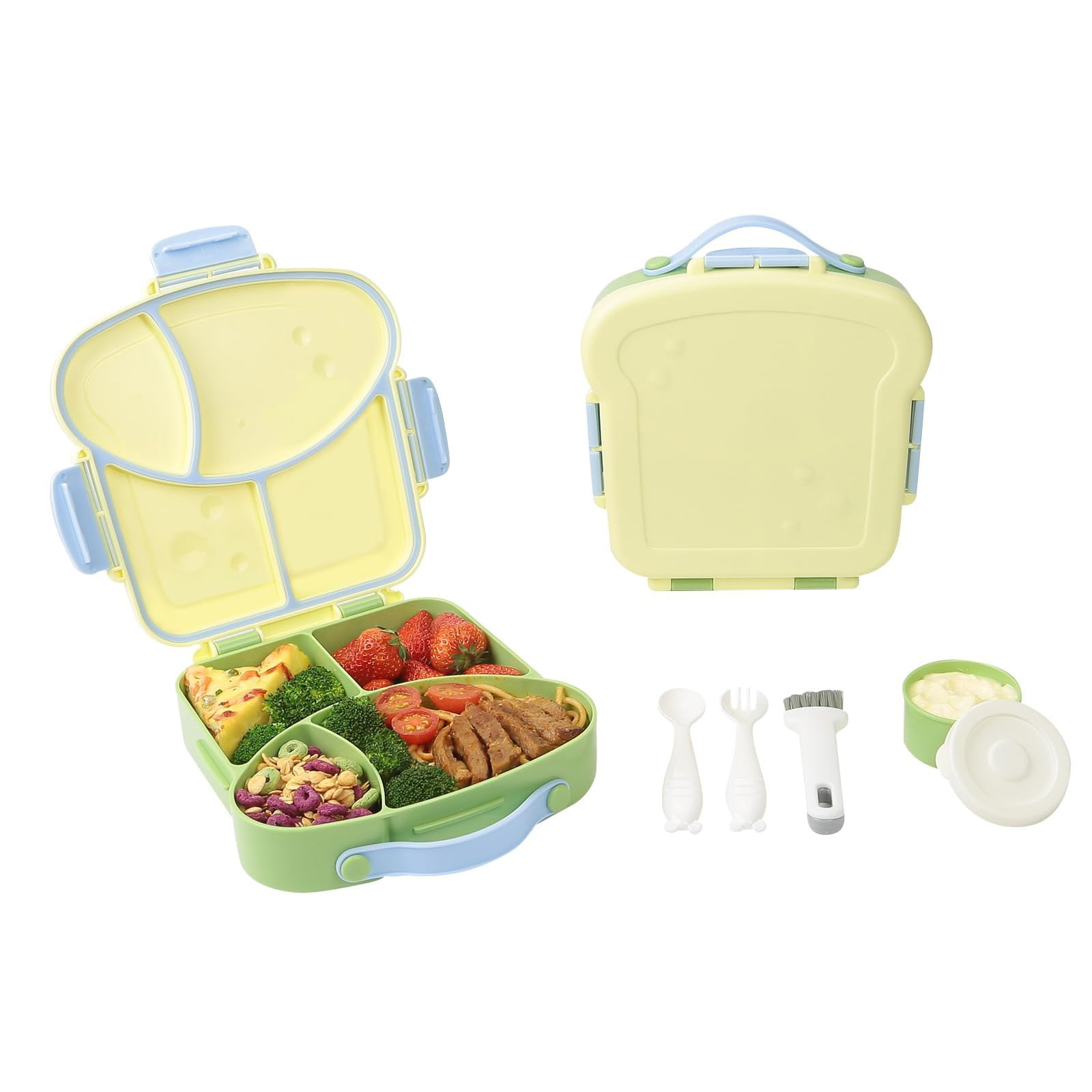 Bento Lunch Box Toast-Shaped 4 Compartment Lunchable Food Container ...