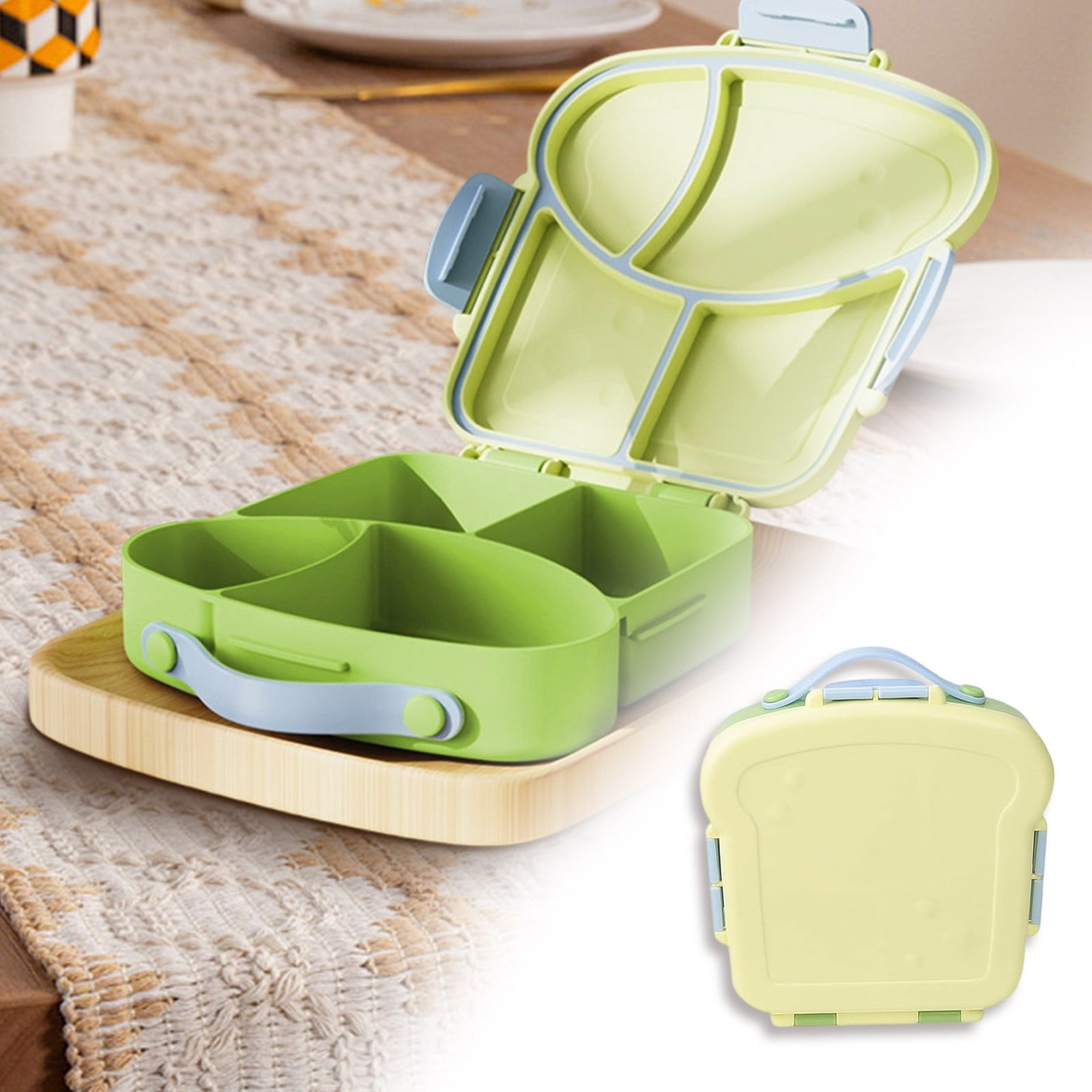 Bento Lunch Box, Toast-Shaped 4-Compartment Lunchbox, Small Lunchable ...