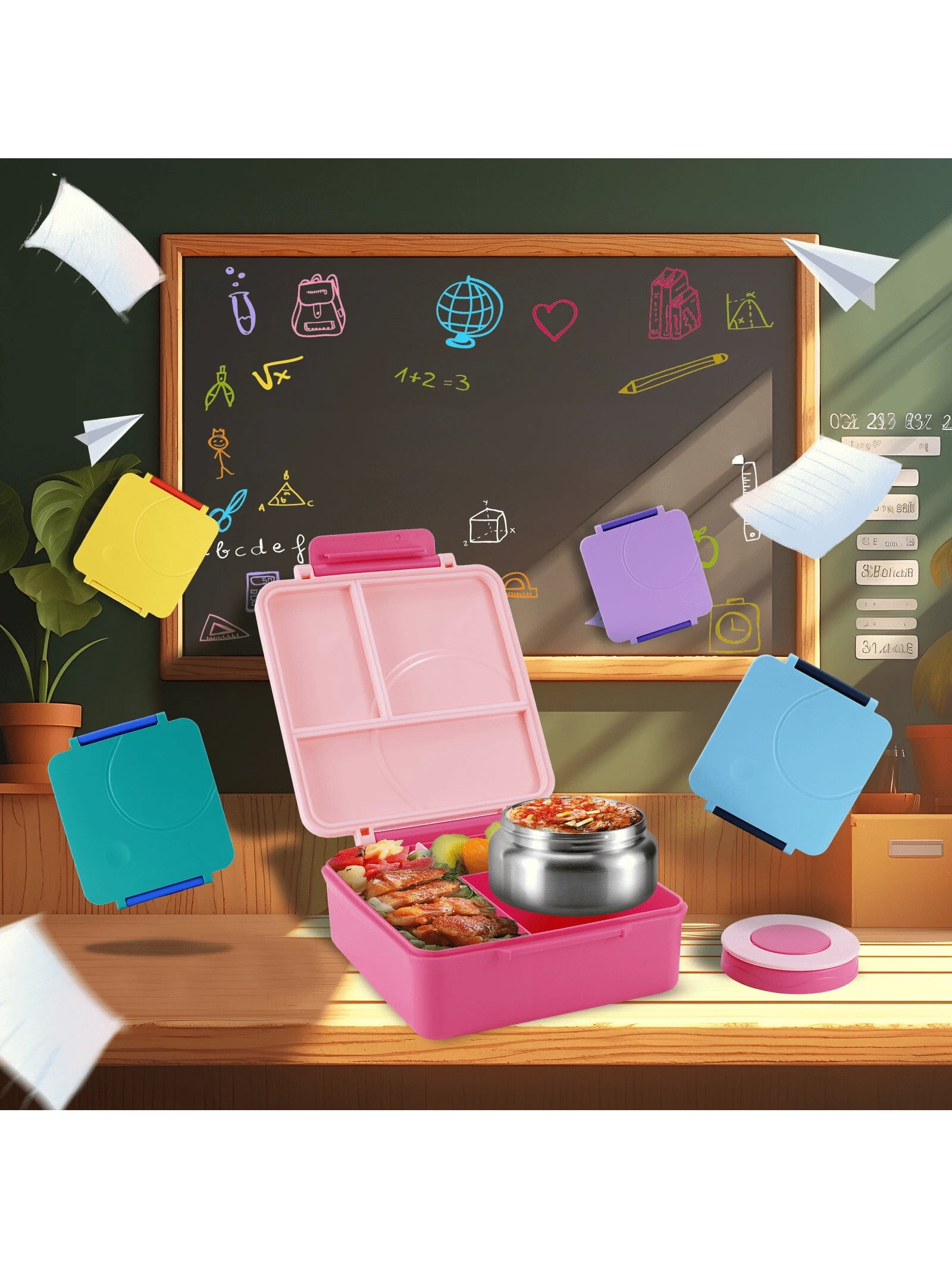 Bento Lunch Box With 8oz Soup Thermo, Leakproof Lunch Food Containers ...