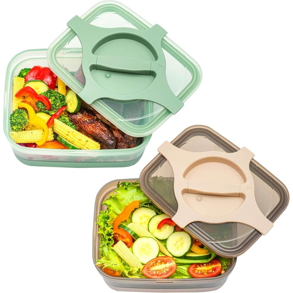 Bento Lunch Box of 2 Leakproof Salad and Meal Prep 3 Cups 25.5oz ...