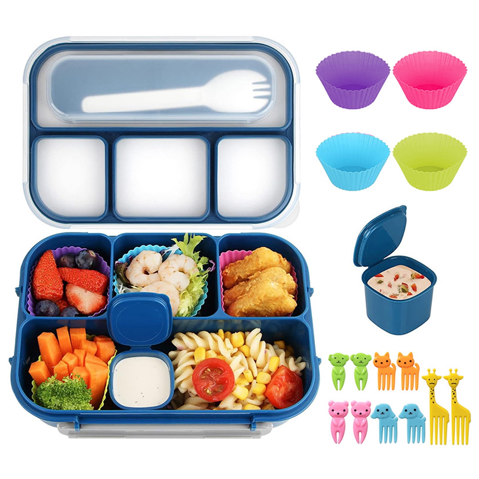 Bento Lunch Box with 4 Compartments, Sauce Container, Utensils, Food ...