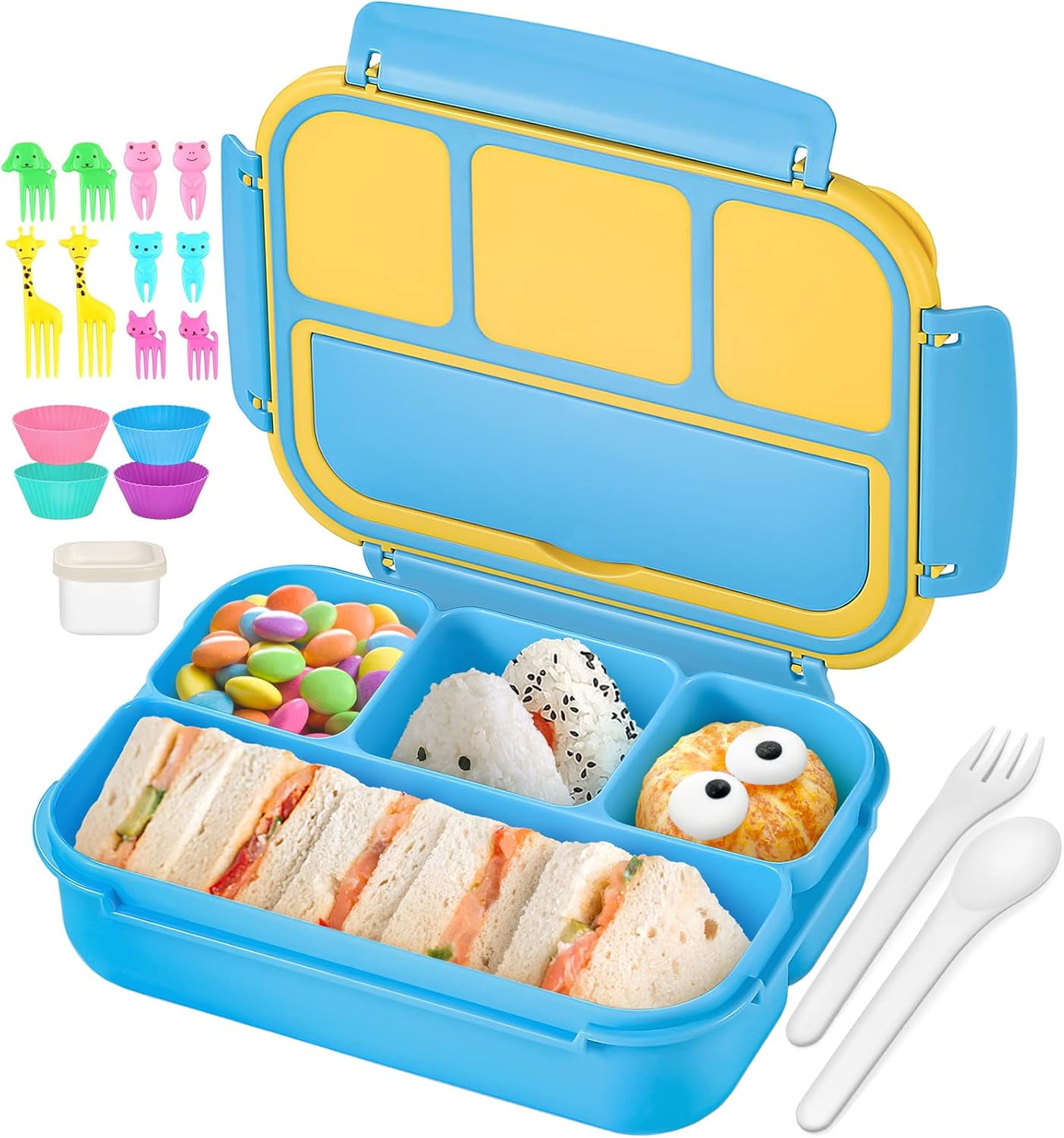 Bento Lunch Box with 4 Compartments, Sauce Container, Utensils, Food ...