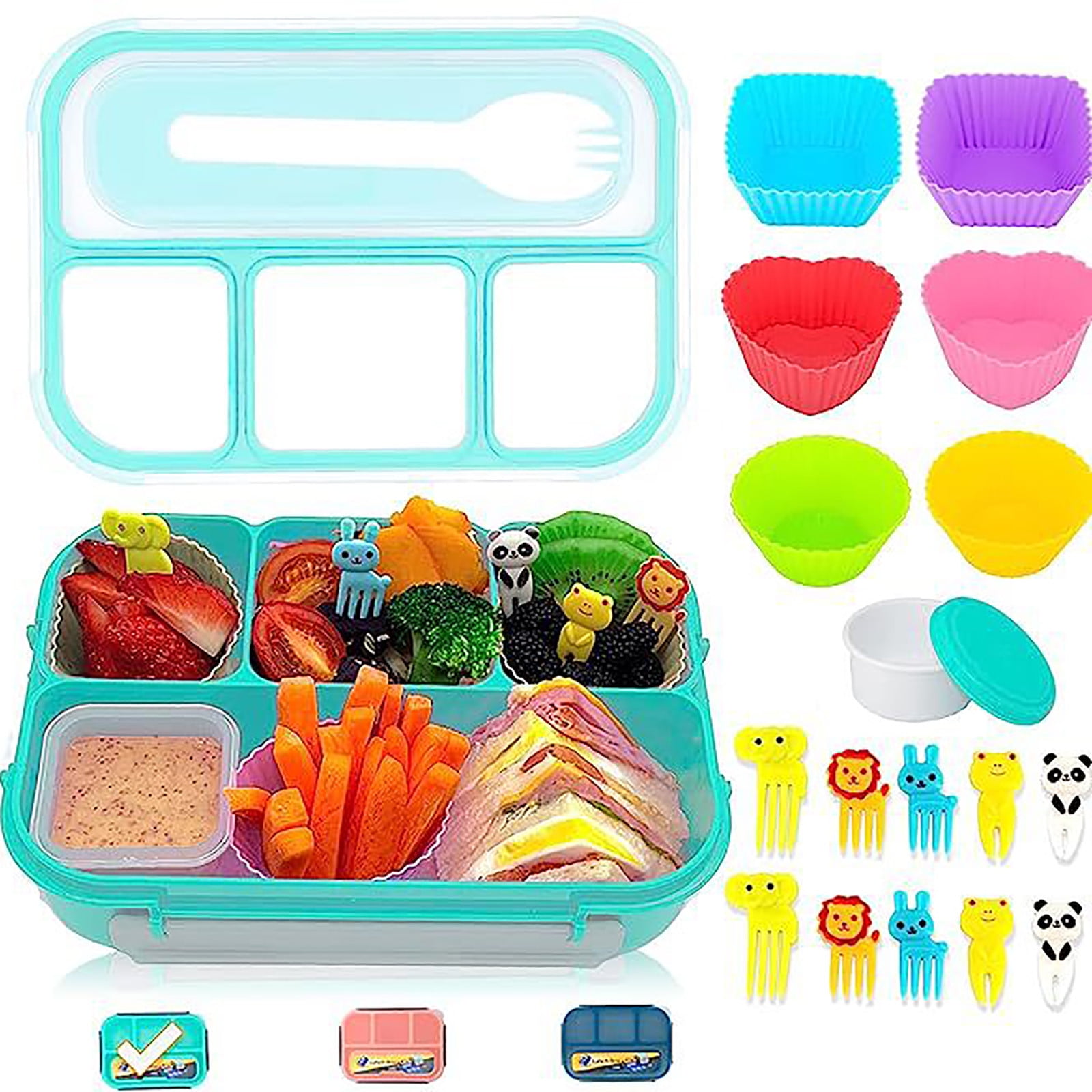 Bento Lunch Box with 4 Compartments, Sauce Container, Utensils, Food ...