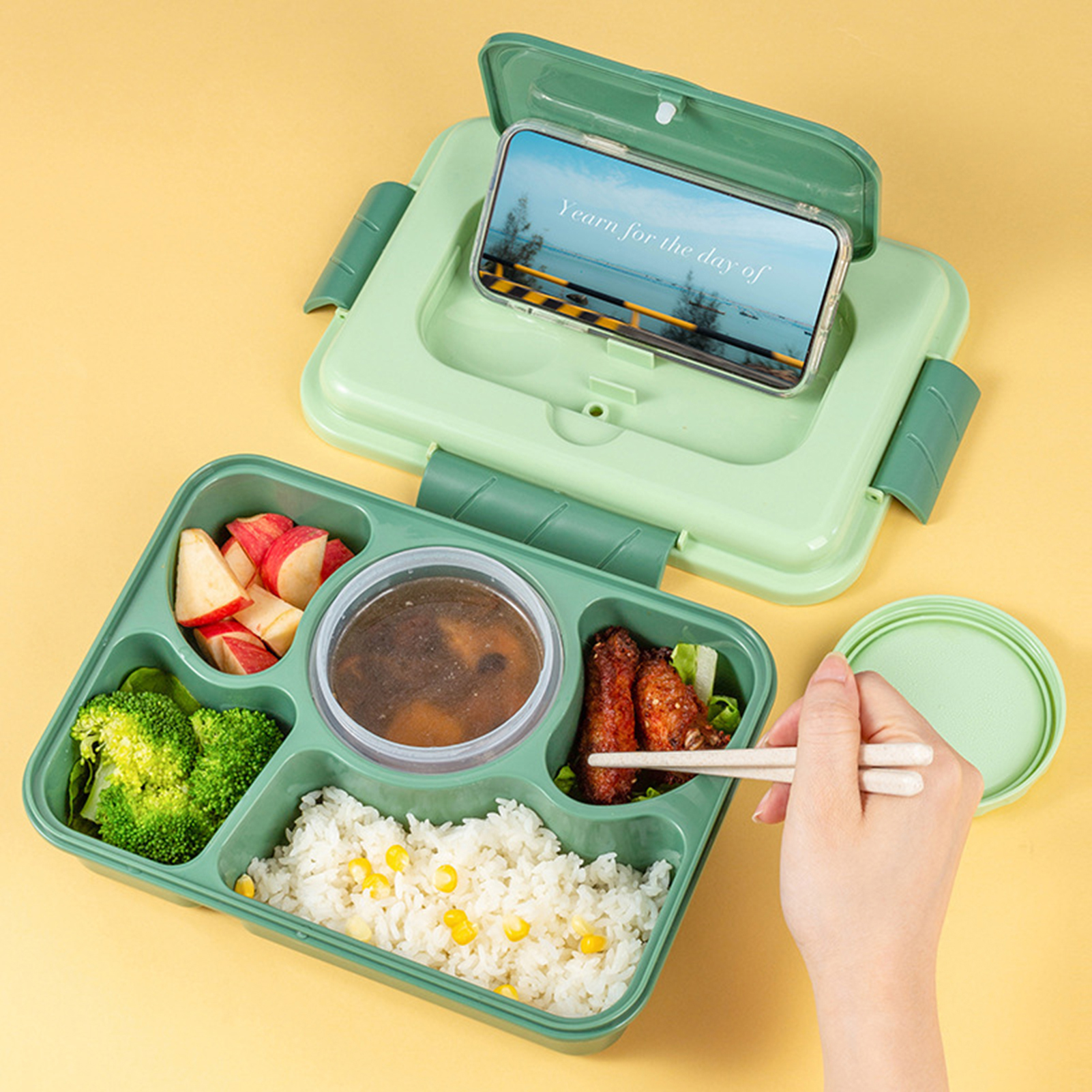 Bento Lunch Box with Leakproof Sauce Box Multi-Compartment Snack Box ...