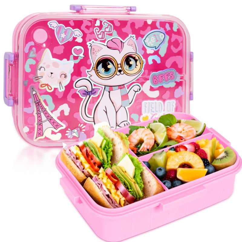 Bento Lunch Boxes 1200ml BPA-Free Leak-Proof with 3 Compartments, Pink ...