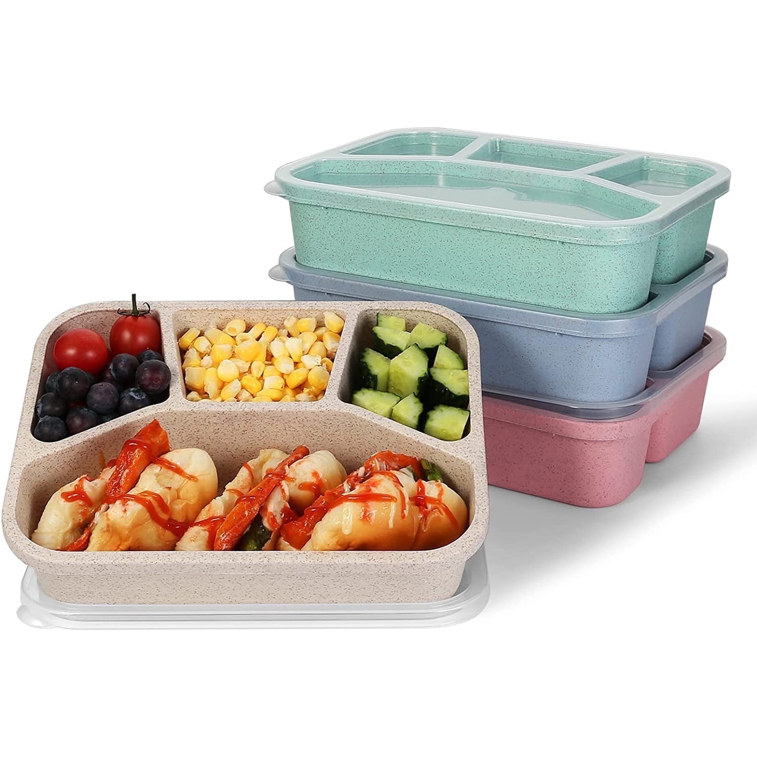Bento Lunch Boxes, 4Pcs Reusable Bento Box with 4-Compartment for Meal ...