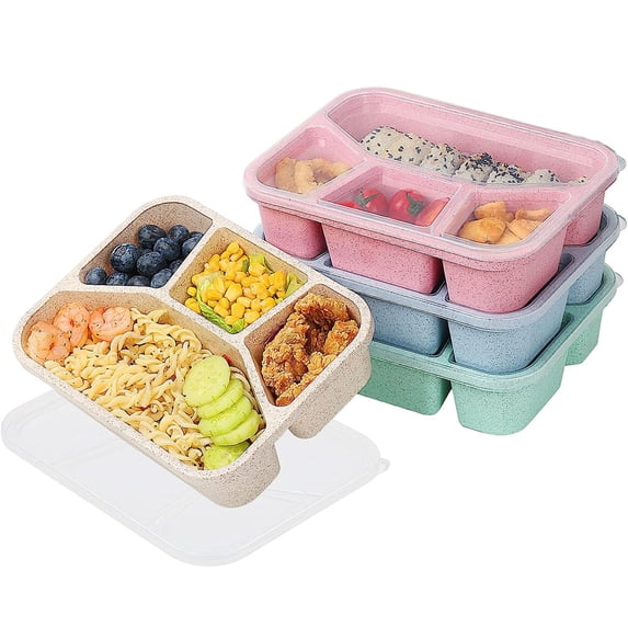 4-Pack Bento Lunch Boxes, BPA Free, Food-Safe Wheat Straw, Microwave ...