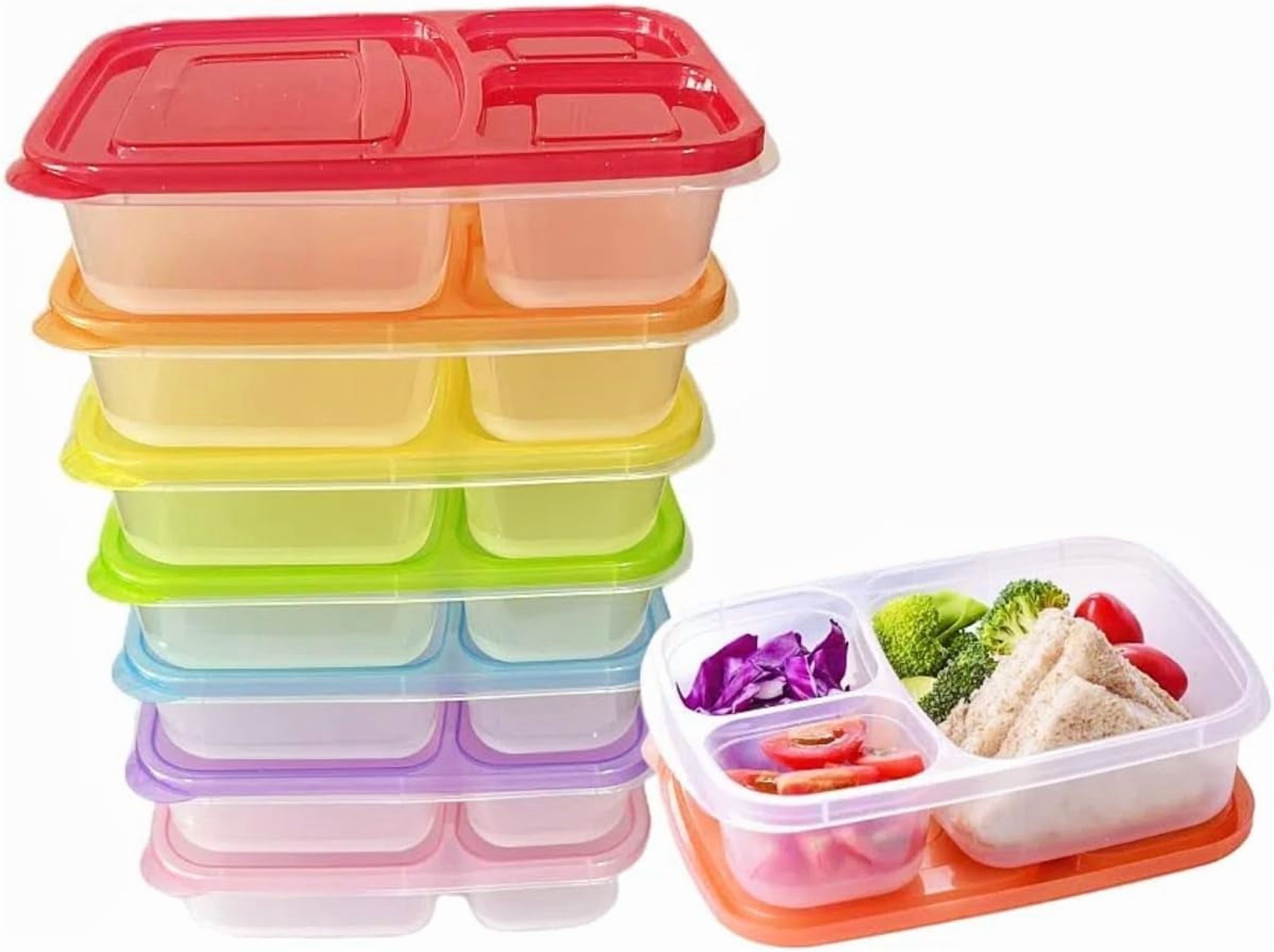 Bento Lunch Boxes - Reusable 3-Compartment Food Containers for School ...