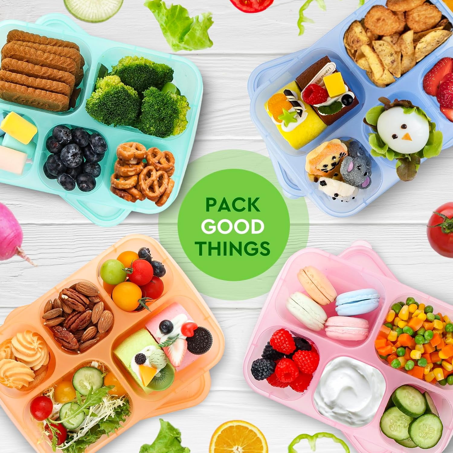 Bento Lunch Boxes - Reusable 5-Compartment Food Lunchables Containers ...